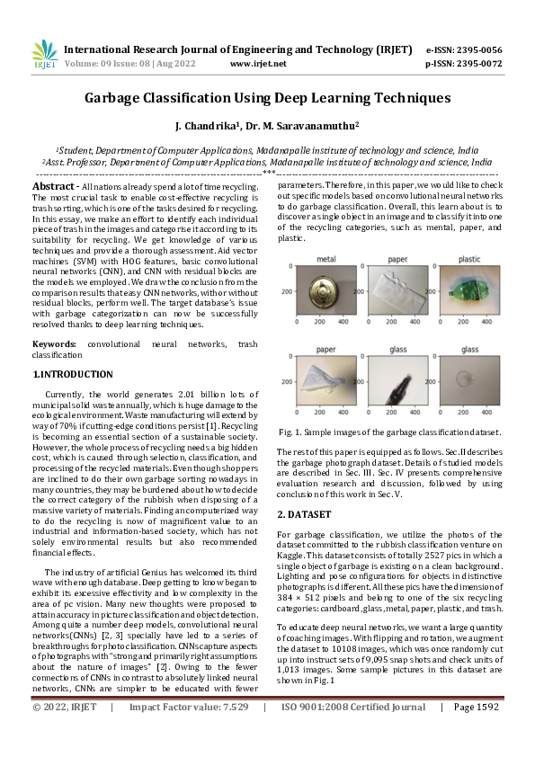 (PDF) Garbage Classification Using Deep Learning Techniques (PDF) Garbage Classification Using Deep Learning Techniques