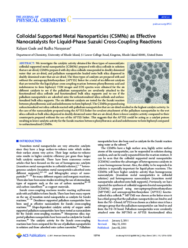 (PDF) Colloidal Supported Metal Nanoparticles (CSMNs) as Effective ...