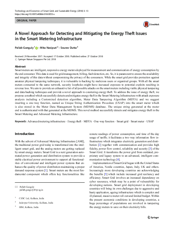 Pdf A Novel Approach For Detecting And Mitigating The Energy Theft