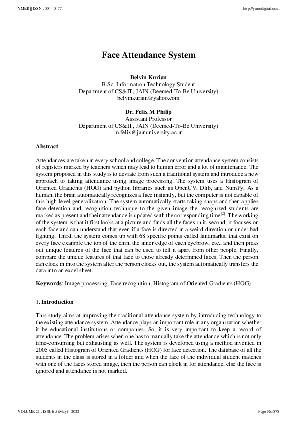 (PDF) Face Attendance System