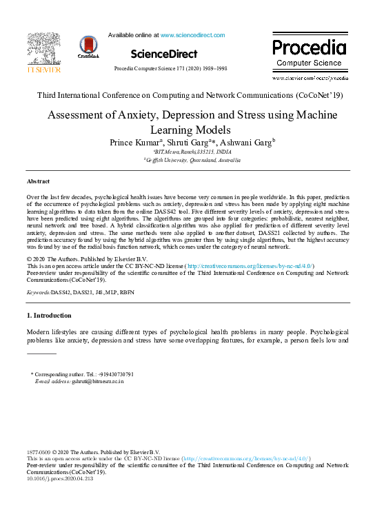 (PDF) Assessment of Anxiety, Depression and Stress using Machine ...