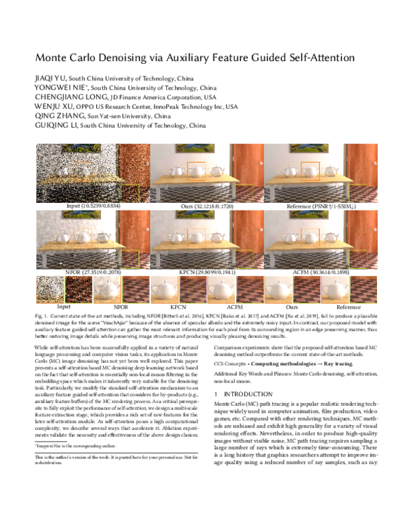 Pdf Monte Carlo Denoising Via Auxiliary Feature Guided Self Attention 