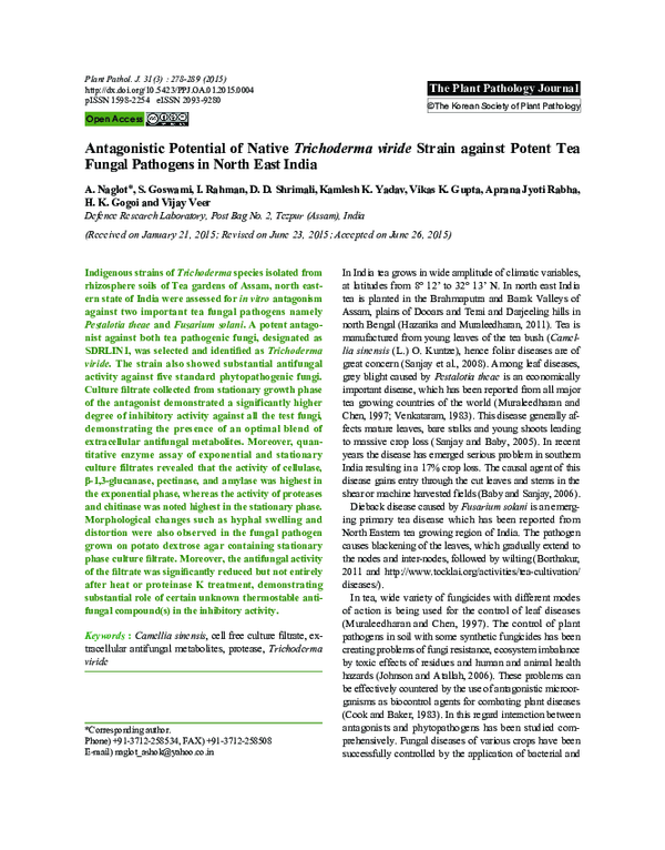 (PDF) Antagonistic Potential of Native Trichoderma viride Strain against Potent Tea Fungal ...