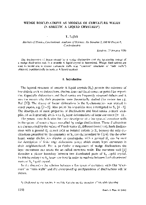 (PDF) Wedge disclinations as models of curvature walls in smectic A ...
