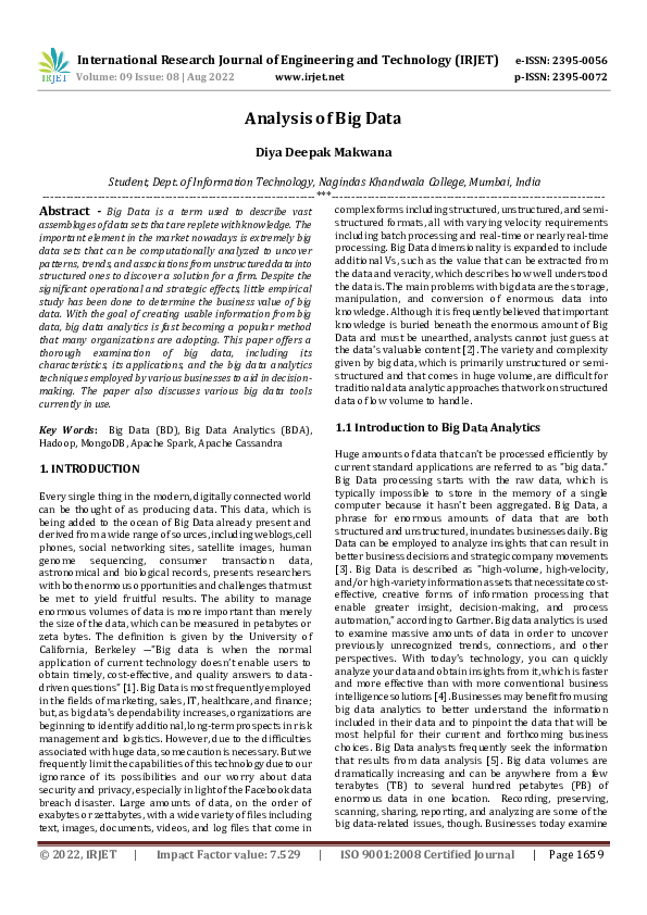 (PDF) Analysis of Big Data