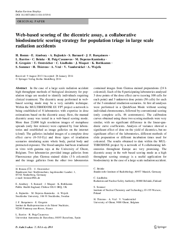 (PDF) Web-based scoring of the dicentric assay, a collaborative biodosimetric scoring strategy ...