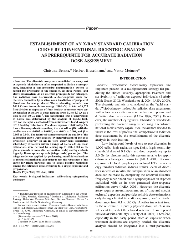 (PDF) Establishment of an X-Ray Standard Calibration Curve by ...