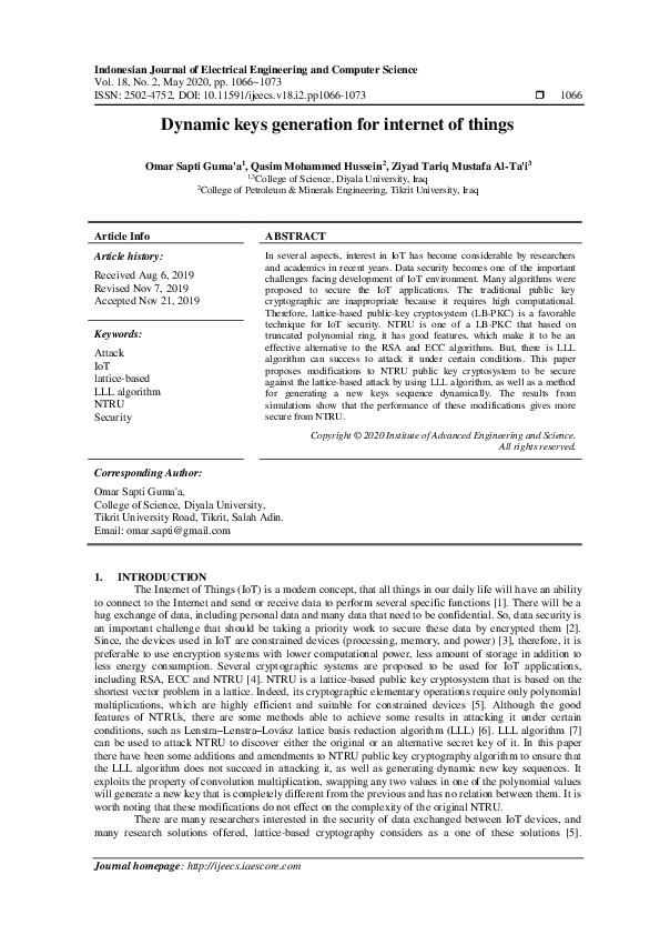 (PDF) Dynamic keys generation for internet of things