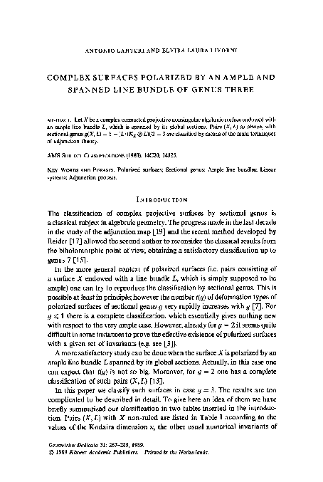 (PDF) Complex surfaces polarized by an ample and spanned line bundle of ...