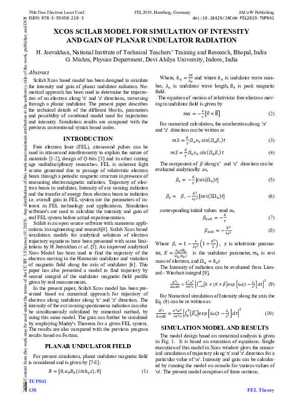 (PDF) X-cos SCILAB Model for Simulation of Intensity and Gain of Planar Undulator Radiation