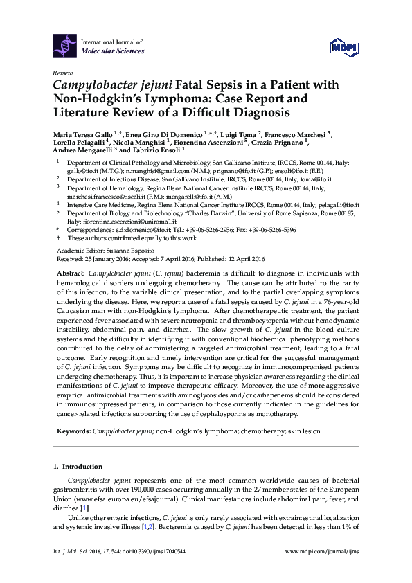 (PDF) Campylobacter jejuni Fatal Sepsis in a Patient with Non-Hodgkin's ...