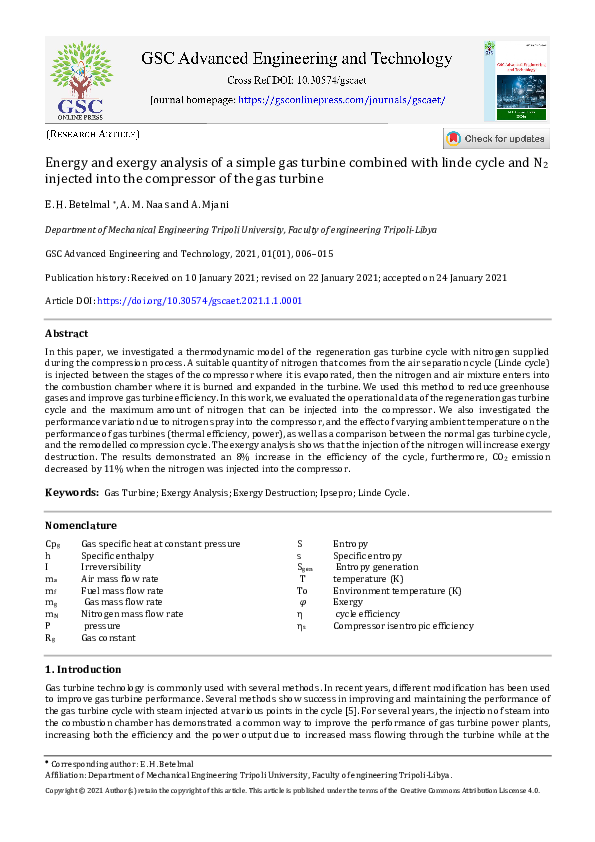 (PDF) Energy and exergy analysis of a simple gas turbine combined with ...