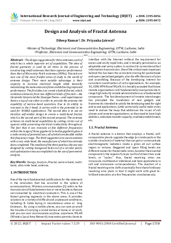 (PDF) Design and Analysis of Fractal Antenna