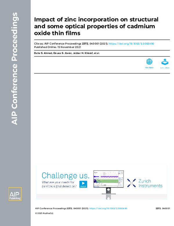(PDF) Impact of zinc incorporation on structural and some optical properties of cadmium oxide ...