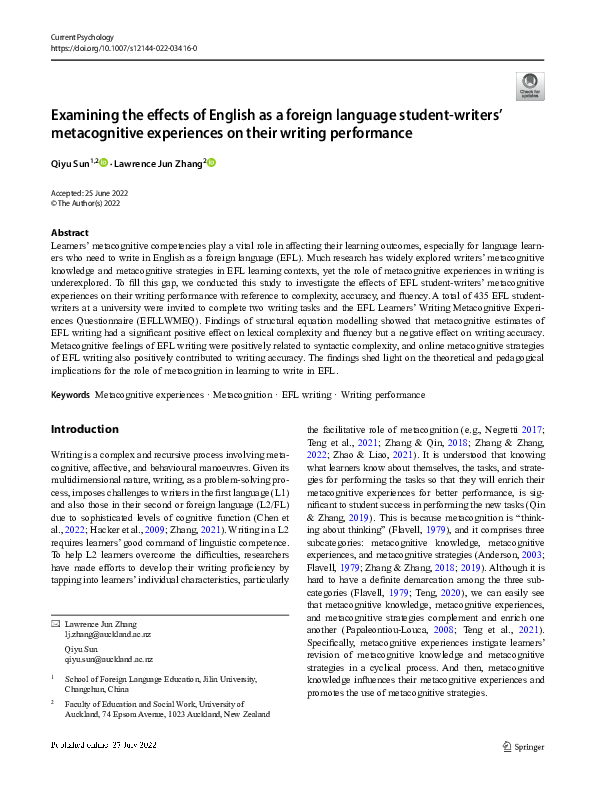 (PDF) Examining the effects of English as a foreign language student-writers’ metacognitive ...