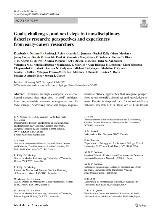 (PDF) Goals, challenges, and next steps in transdisciplinary fisheries ...