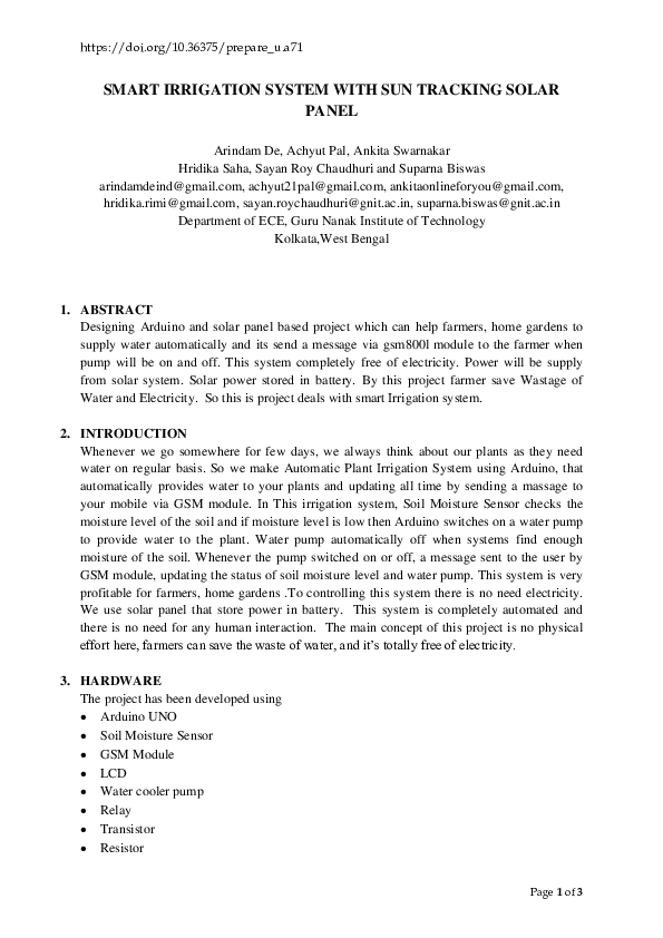 (PDF) Smart Irrigation System with Sun Tracking Solar Panel | SAYAN ROY CHAUDHURI - Academia.edu