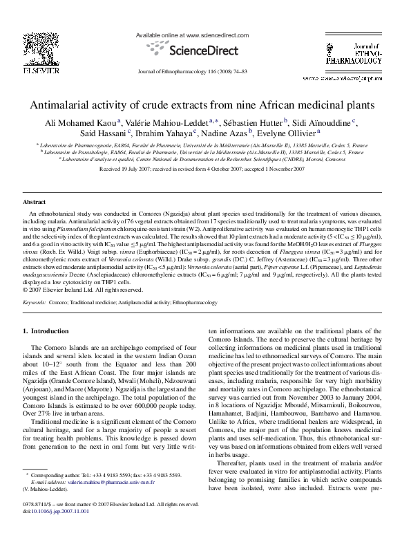 (PDF) Antimalarial activity of crude extracts from nine African ...