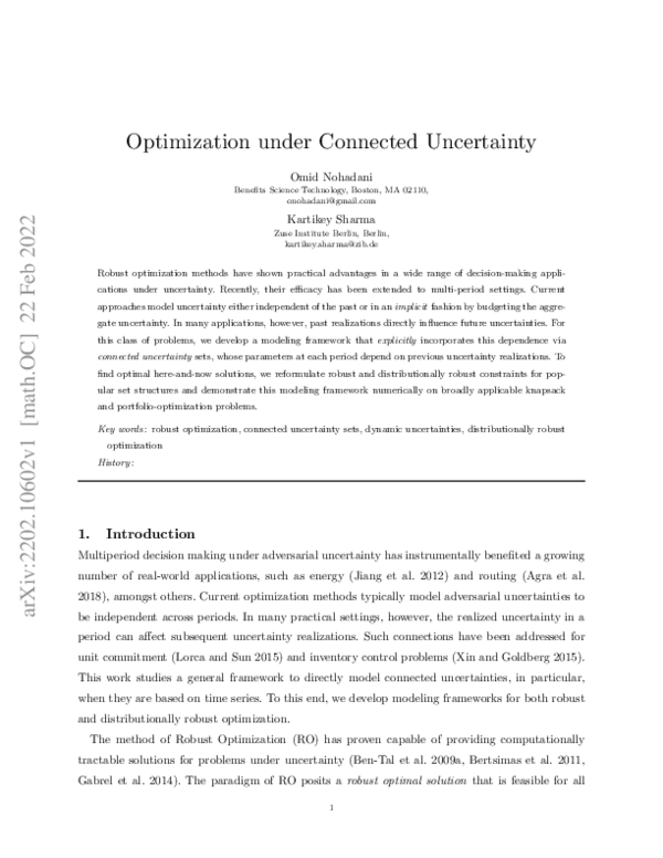 (PDF) Optimization Under Connected Uncertainty