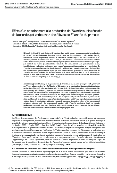 (PDF) Effets d’un entraînement à la production de Twoutils sur la ...