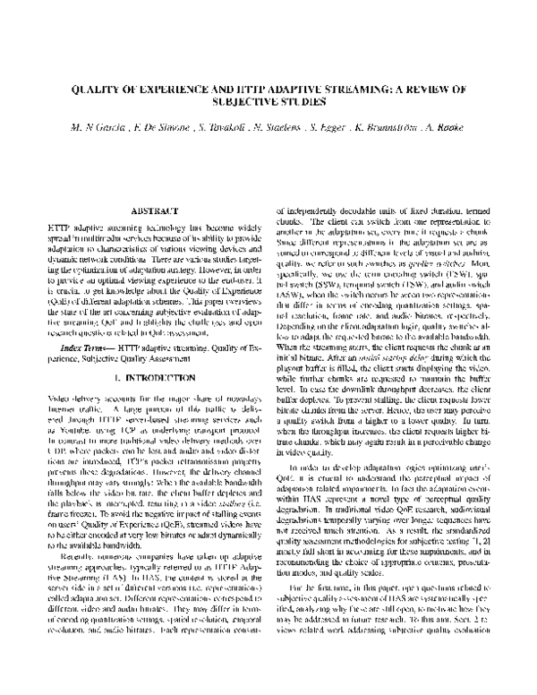 (PDF) Quality of experience and HTTP adaptive streaming: A review of subjective studies