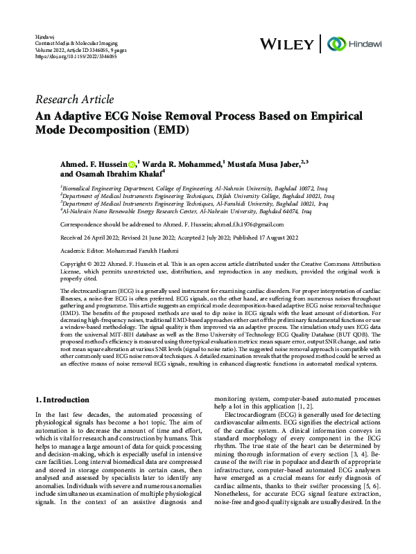 (PDF) An Adaptive ECG Noise Removal Process Based on Empirical Mode Decomposition (EMD)