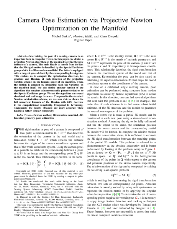 (PDF) Pose Estimation with Projective Newton Method