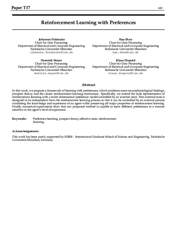 (PDF) Reinforcement Learning with Preferences