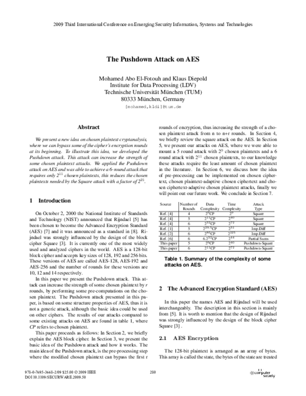 (PDF) The Pushdown Attack on AES