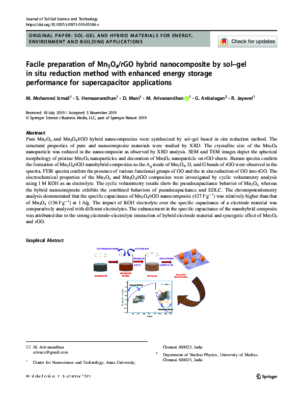 (PDF) Facile preparation of Mn3O4/rGO hybrid nanocomposite by sol–gel in situ reduction method ...