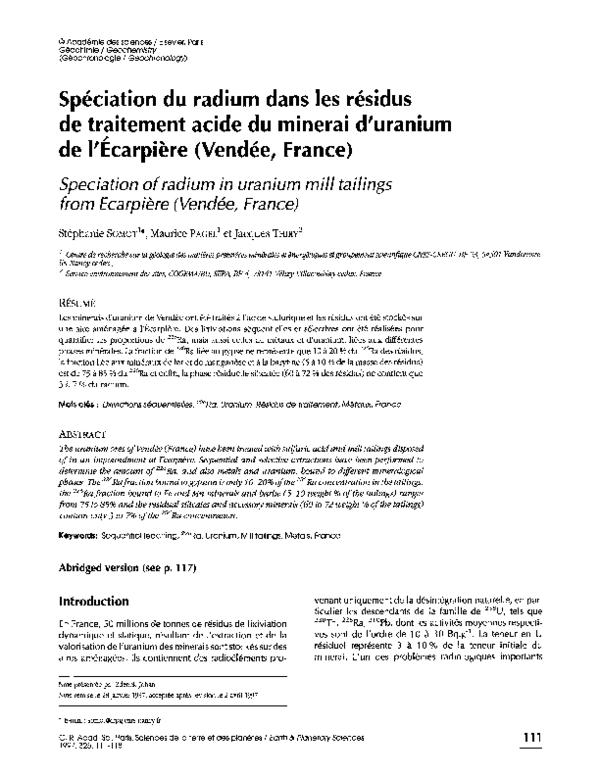 (PDF) Spéciation du radium dans les résidus de traitement acide du ...