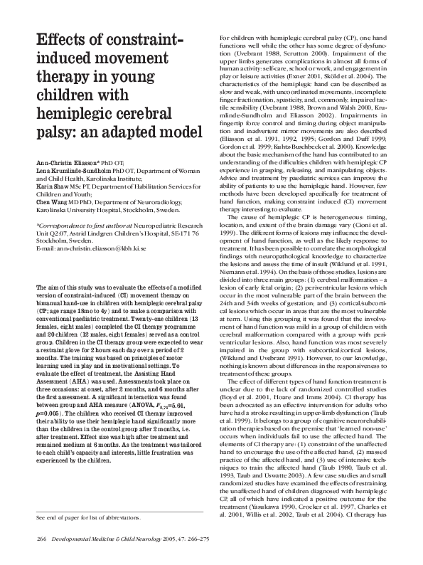 (PDF) Effects of constraint-induced movement therapy in young children ...