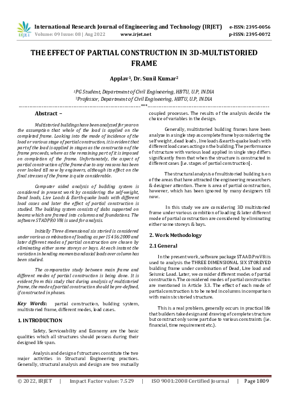 (PDF) THE EFFECT OF PARTIAL CONSTRUCTION IN 3D-MULTISTORIED FRAME