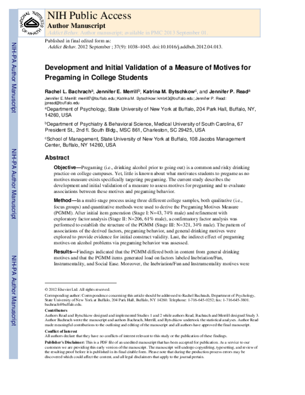 (PDF) Development and initial validation of a measure of motives for ...