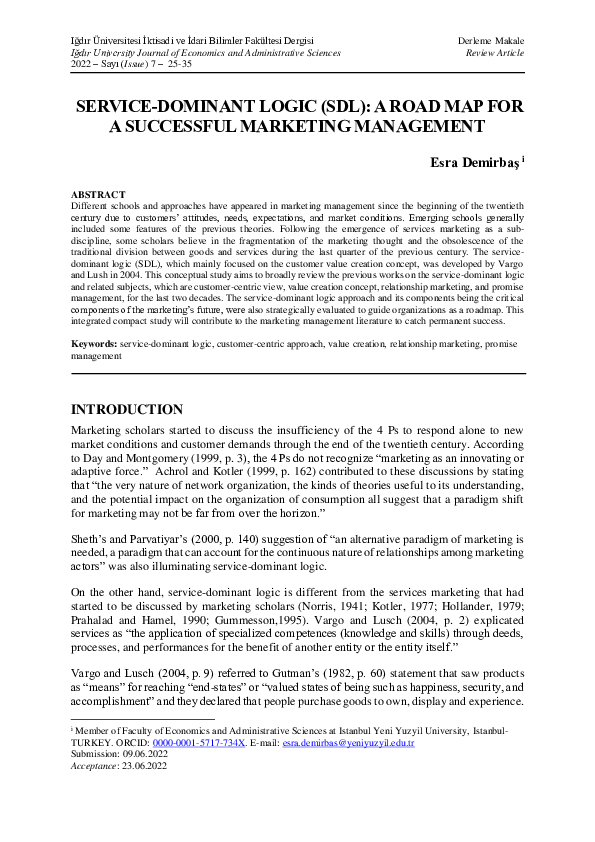 (PDF) Service-Dominant Logic (SDL): a Road Map for a Successful ...