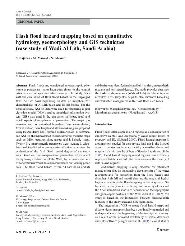 (PDF) Flash flood hazard mapping based on quantitative hydrology, geomorphology and GIS ...