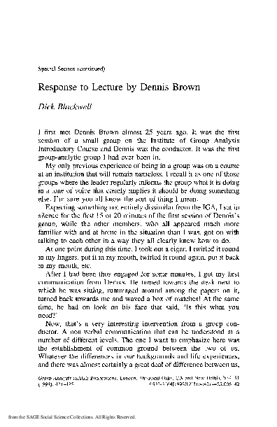 (PDF) Response to Lecture by Dennis Brown
