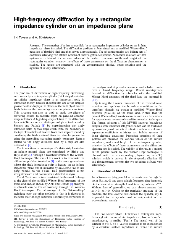 (PDF) High-frequency diffraction by a rectangular impedance cylinder on an impedance plane