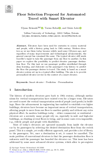 (PDF) Floor Selection Proposal for Automated Travel with Smart Elevator