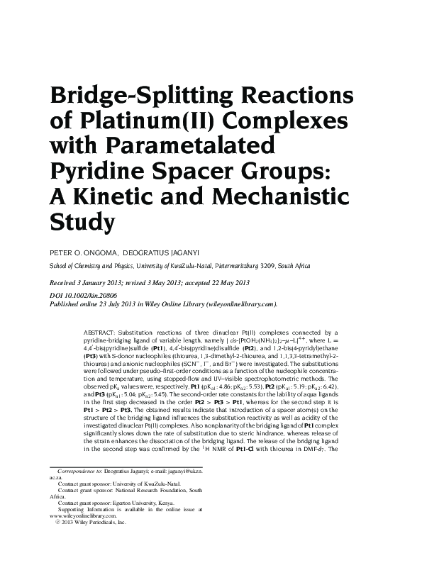 (PDF) Bridge-Splitting Reactions of Platinum(II) Complexes with ...