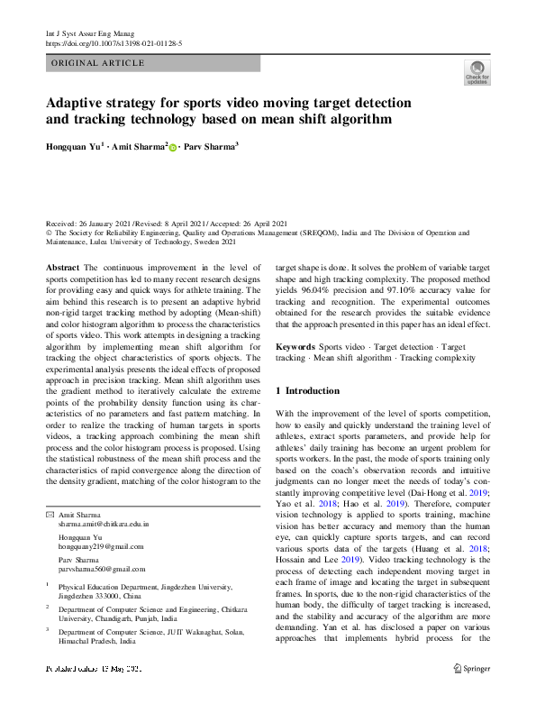 (PDF) Adaptive strategy for sports video moving target detection and tracking technology based ...