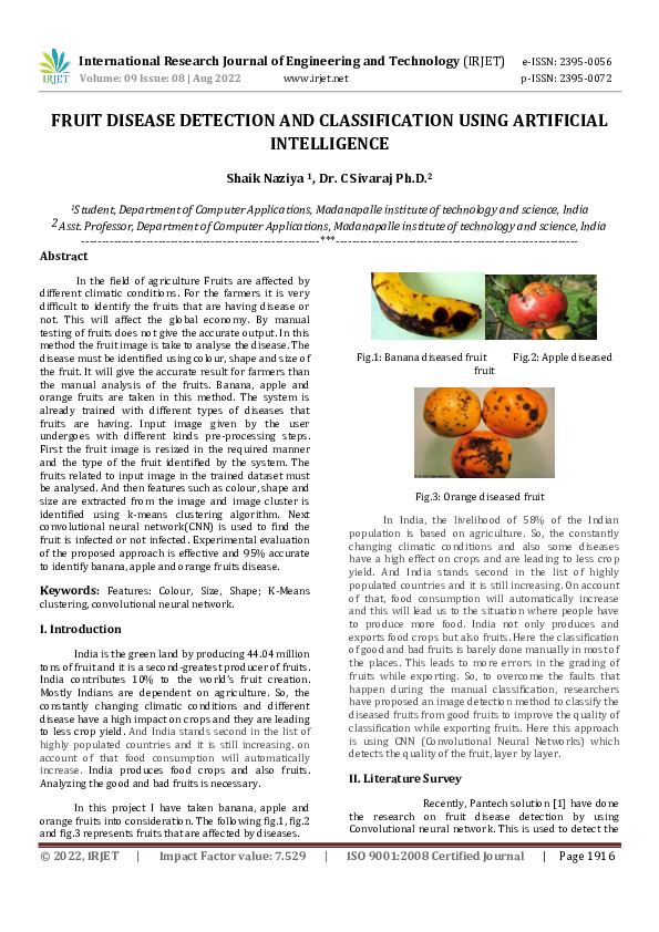 Pdf Fruit Disease Detection And Classification Using Artificial Intelligence