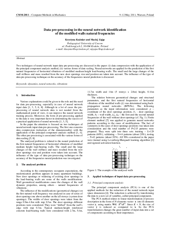 Pdf Data Pre Processing In The Neural Network Identification Of The Modified Walls Natural