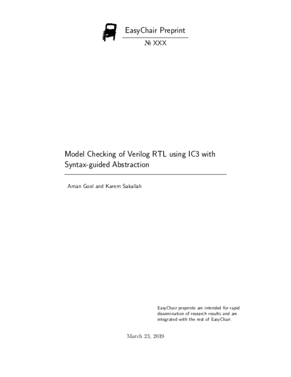 Pdf Easychair Preprint No Xxx Model Checking Of Verilog Rtl Using Ic