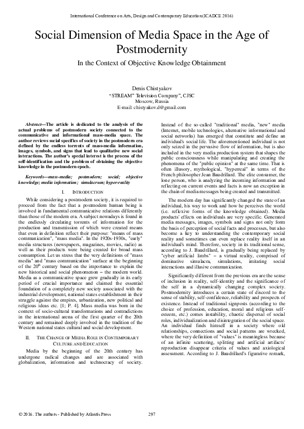 (PDF) Social Dimension of Media Space in the Age of Postmodernity In ...