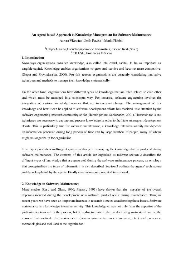 (PDF) An Agent-based Approach to Knowledge Management for Software Maintenance