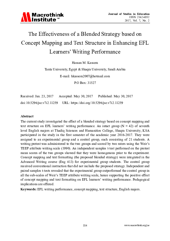 (PDF) The Effectiveness of a Blended Strategy based on Concept Mapping and Text Structure in ...