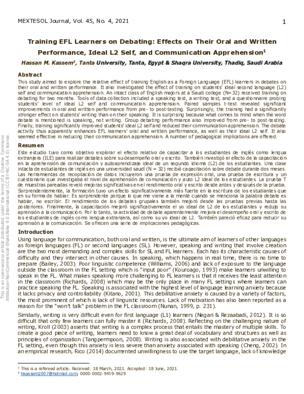 (PDF) Training EFL Learners on Debating: Effects on Their Oral and ...