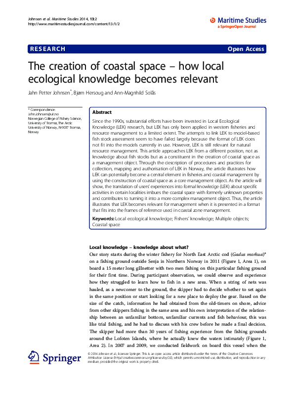 (PDF) The creation of coastal space – how local ecological knowledge ...