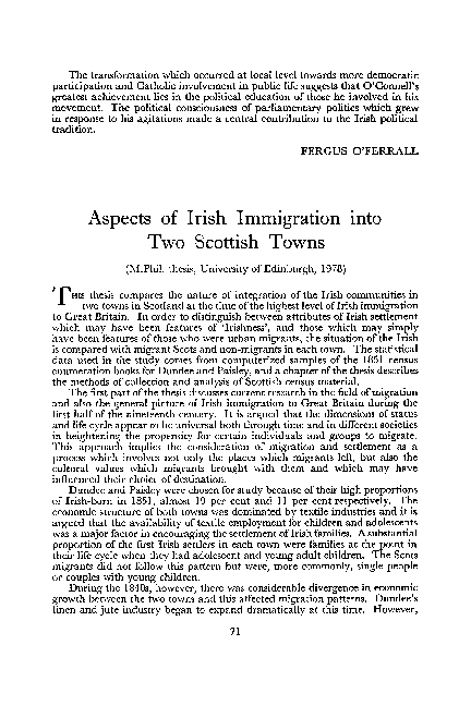 (PDF) Aspects of Irish Immigration into Two Scottish Towns
